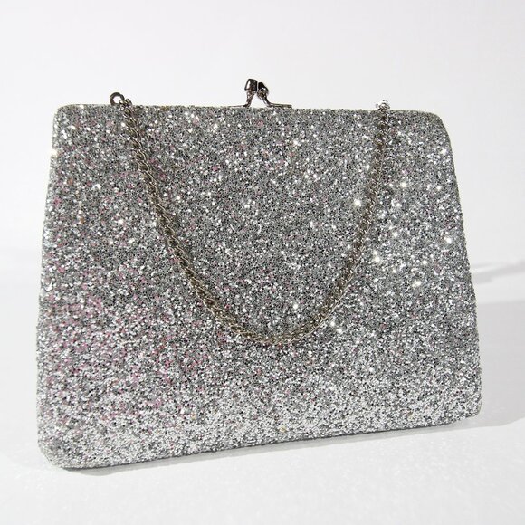 Bags | Vintage Silver Glitter Clutch | Poshmark